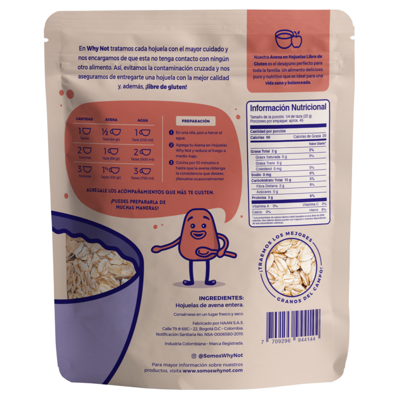 Comprar Avena en Hojuelas sin Gluten x 1000 Grs – Why Not - Supernat